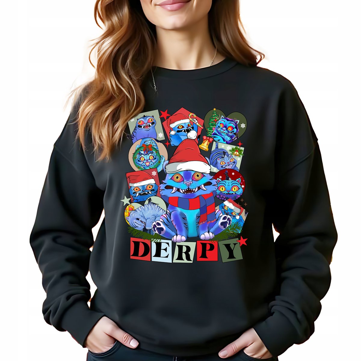 Bluza CZARNA Damska DERPY SANTA Prezent Na Mikołajki Święta Gwiazdka ...