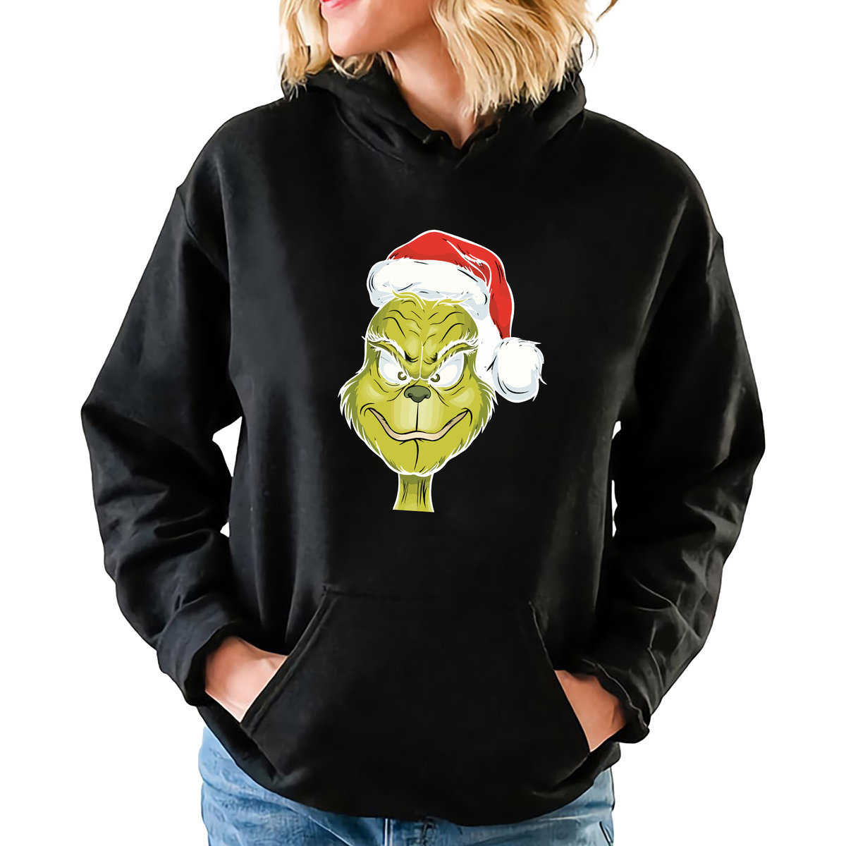 Bluza Czarna Z KAPTUREM Damska GRINCH PLEASE Prezent Święta Mikołaja ...