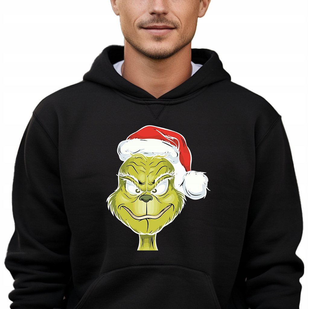 Bluza Czarna Z KAPTUREM Męska GRINCH PLEASE Prezent Święta Mikołaja ...