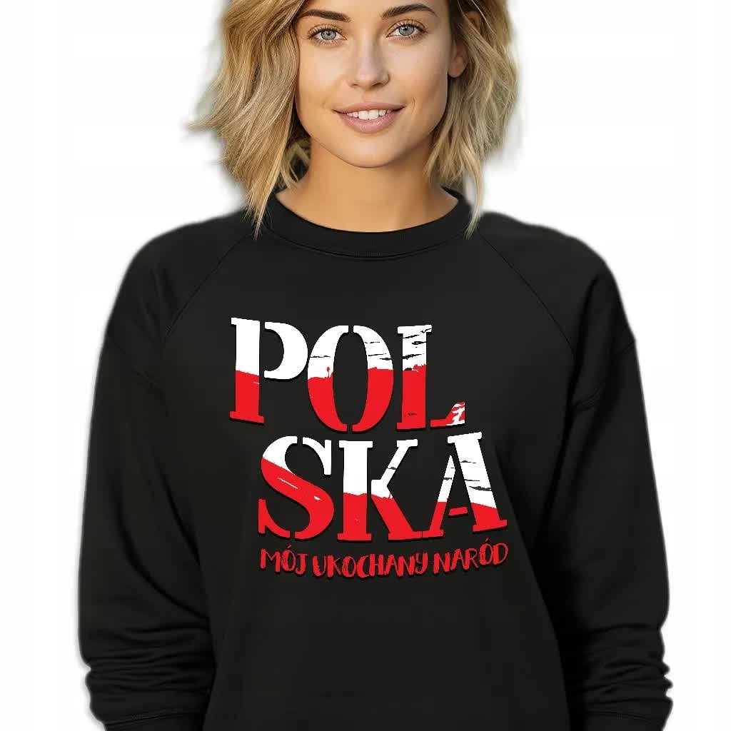 Bluza Dresowa Damska Czarna POLSKA UKOCHANY NARÓD Patriotyzm Ojczyzna ...