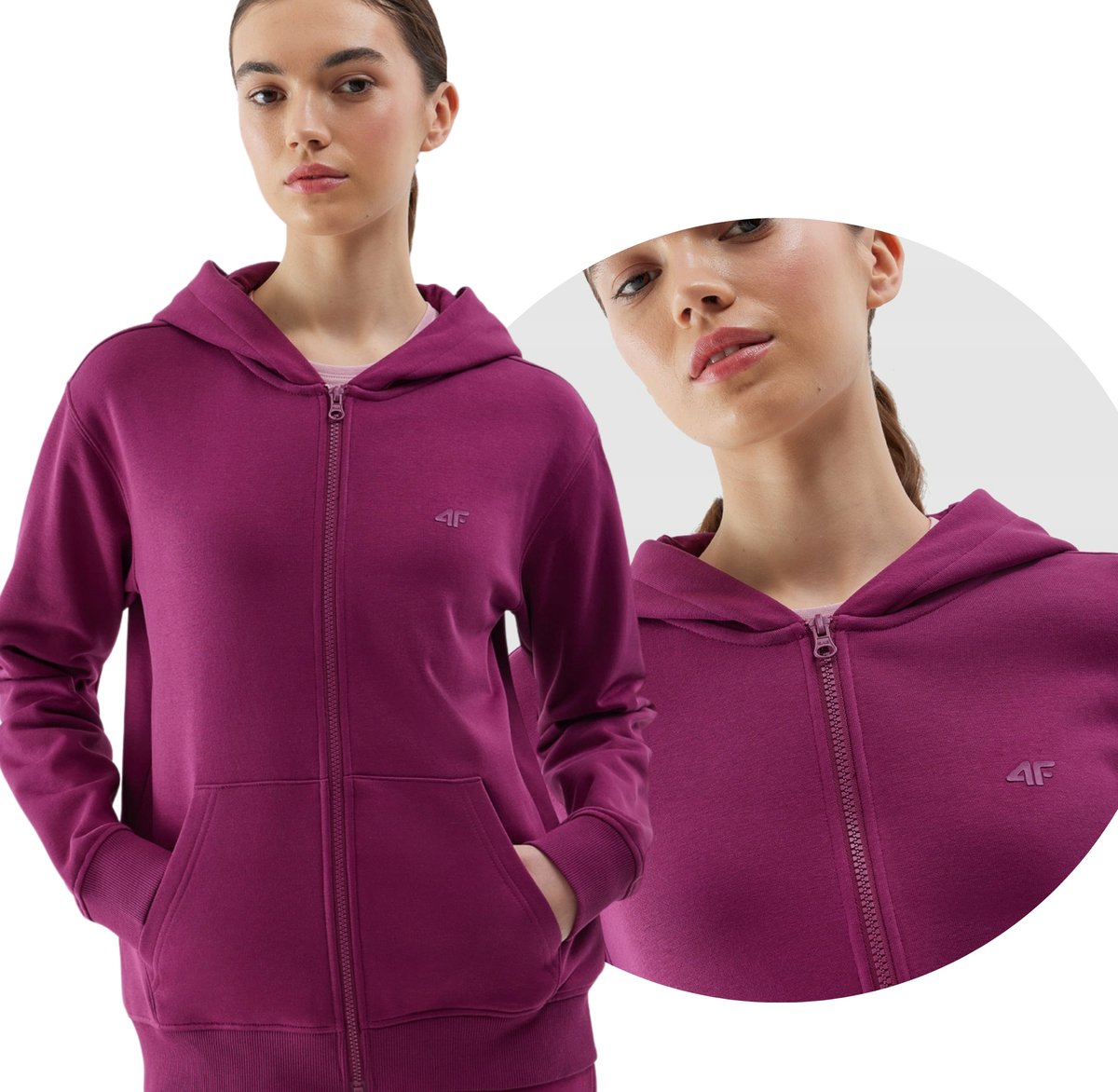 Bluza dresowa rozpinana z kapturem damska 4F 4FWSS24TSWSF0956-51S Fioletowy - 4F | Moda Sklep ...