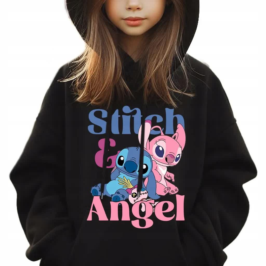 BLUZA KAPTUR CZARNA Dziecięca Na Prezent Dla Fana STITCH Angel Wzory ...