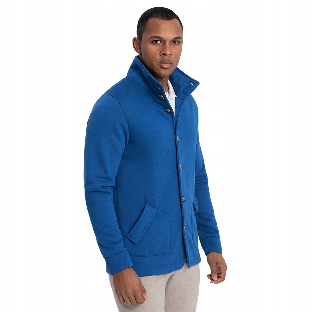 Bluza męska casual ze stójką zapinana na guziki niebieska V1 OM-SSZP ...