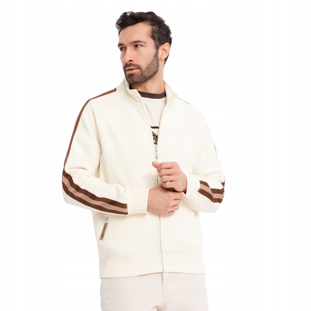 Bluza męska dresowa z kołnierzem i lampasami kremowa OM-SSZP-0219 V3 r. M - Ombre | Moda Sklep ...