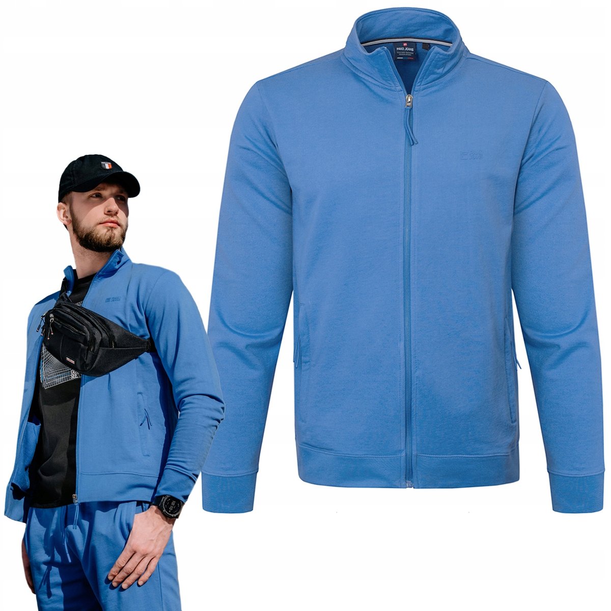 BLUZA Męska Rozpinana bez Kaptura na Lato Nieocieplana NIEBIESKA Pako ...