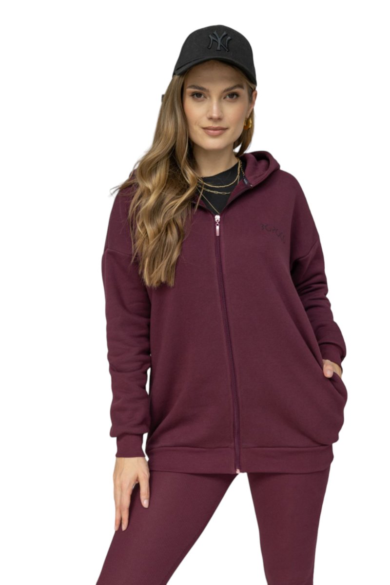 Bluza ocieplana z kapturem damska kolor bordowy Produkt Polski S - Made ...