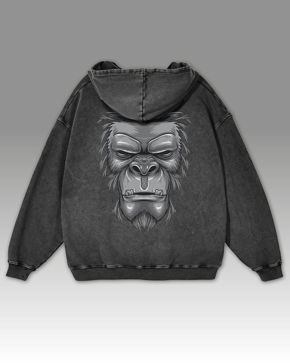 Bluza oversize z kapturem Goryl Gorilla - efekt sprania Grafitowy XXL ...