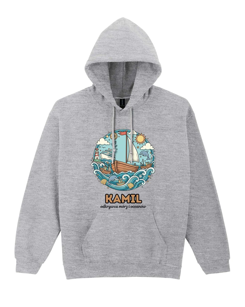 Bluza z kapturem Żeglarz Personalizowana Ilustracyjna Szara L - TeeLove ...
