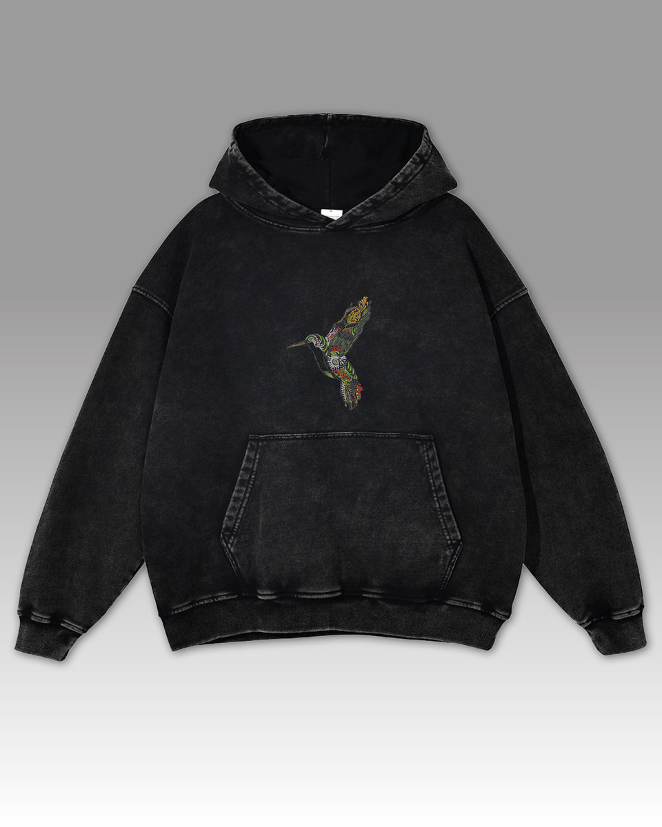 Bluza z Kolibrem Haft Oversize Sprana Kolorowy Ptak Czarny M - TeeLove ...