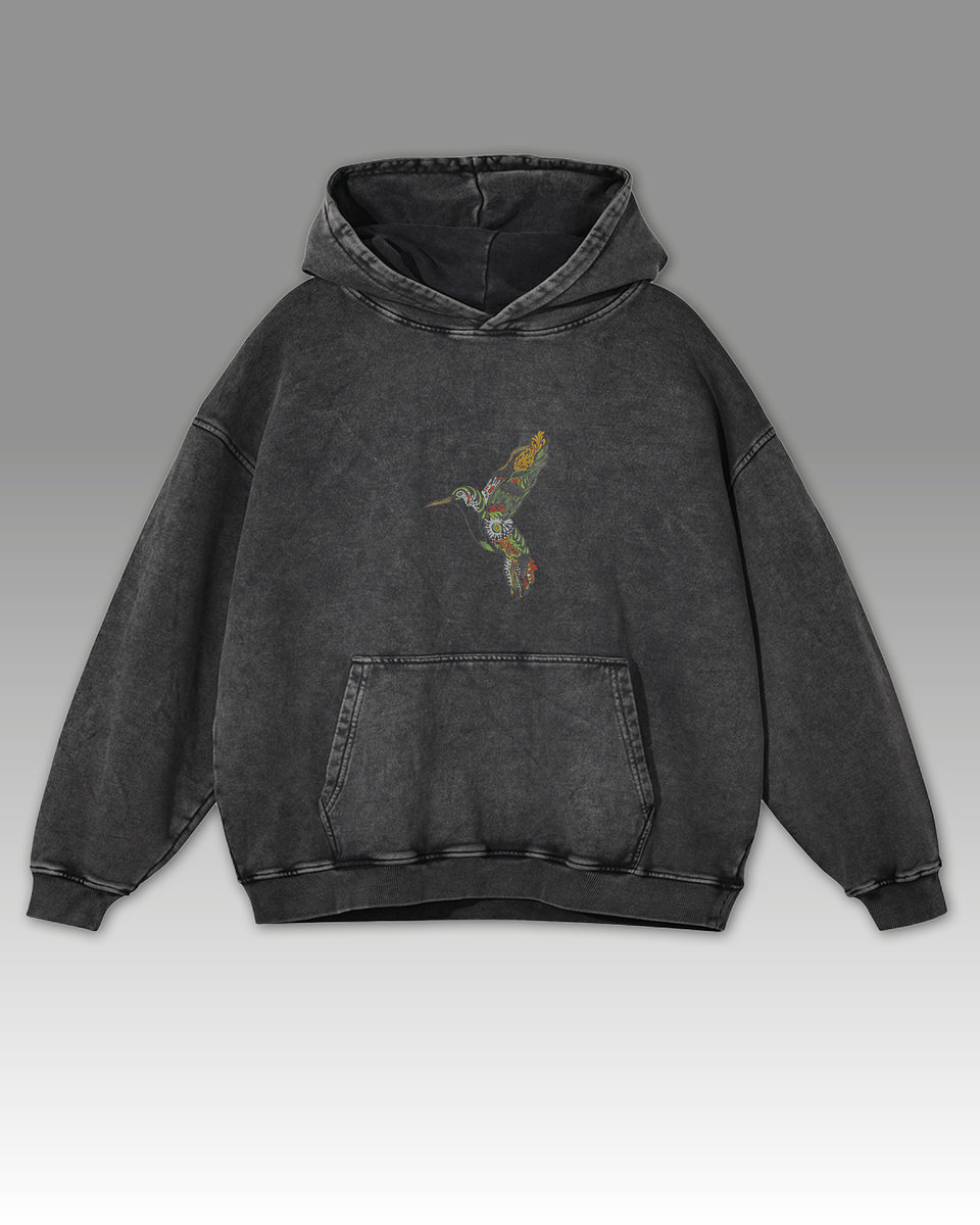 Bluza z Kolibrem Haft Oversize Sprana Kolorowy Ptak Grafitowy M ...
