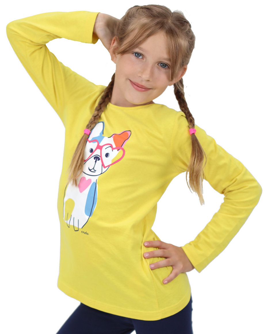 Bluzka dla dziewczynki z Długim Rękawem bawełniana 134 z Buldożkiem Endo - Endo | Sklep EMPIK.COM