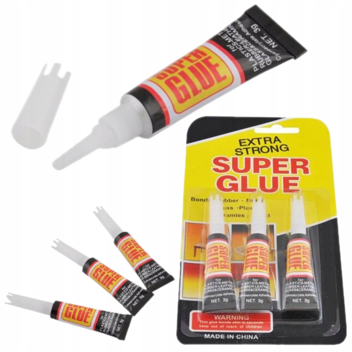 BŁYSKAWICZNY KLEJ SUPER GLUE MOCNY ZESTAW 3 SZTUK KOMPLET UNIWERSALNY ...
