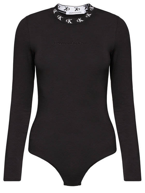 Body damskie Calvin Klein CK LOGO TRIM czarne z długim rękawem -XS ...