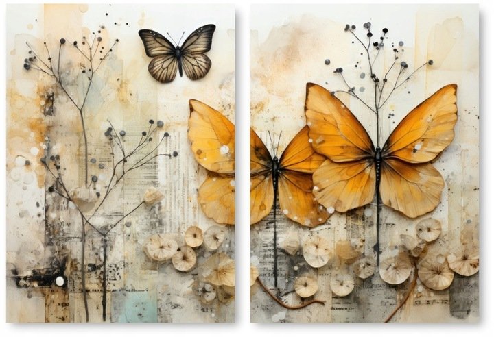 BOHO ROŚLINY MOTYL zestaw 2 plakaty 30x40 obraz beż #366 - KMB PRESS ...