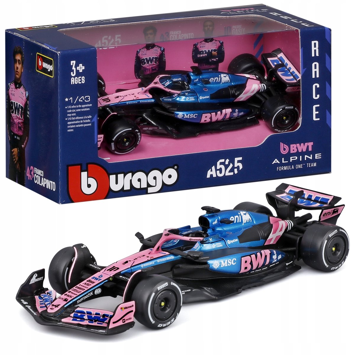 BOLID F1 BWT Alpine Team A525 2025 Pierre Gasly 1:43 model BBURAGO 18 ...