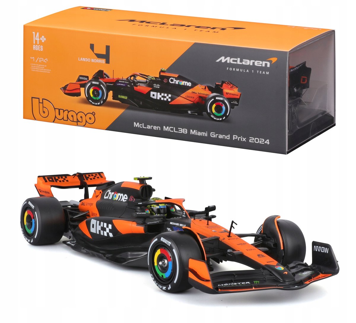 BOLID F1 McLaren MCL38 GP Miami 2024 Lando Norris 1:24 BBURAGO 18-28033 - Bburago | Sklep EMPIK.COM