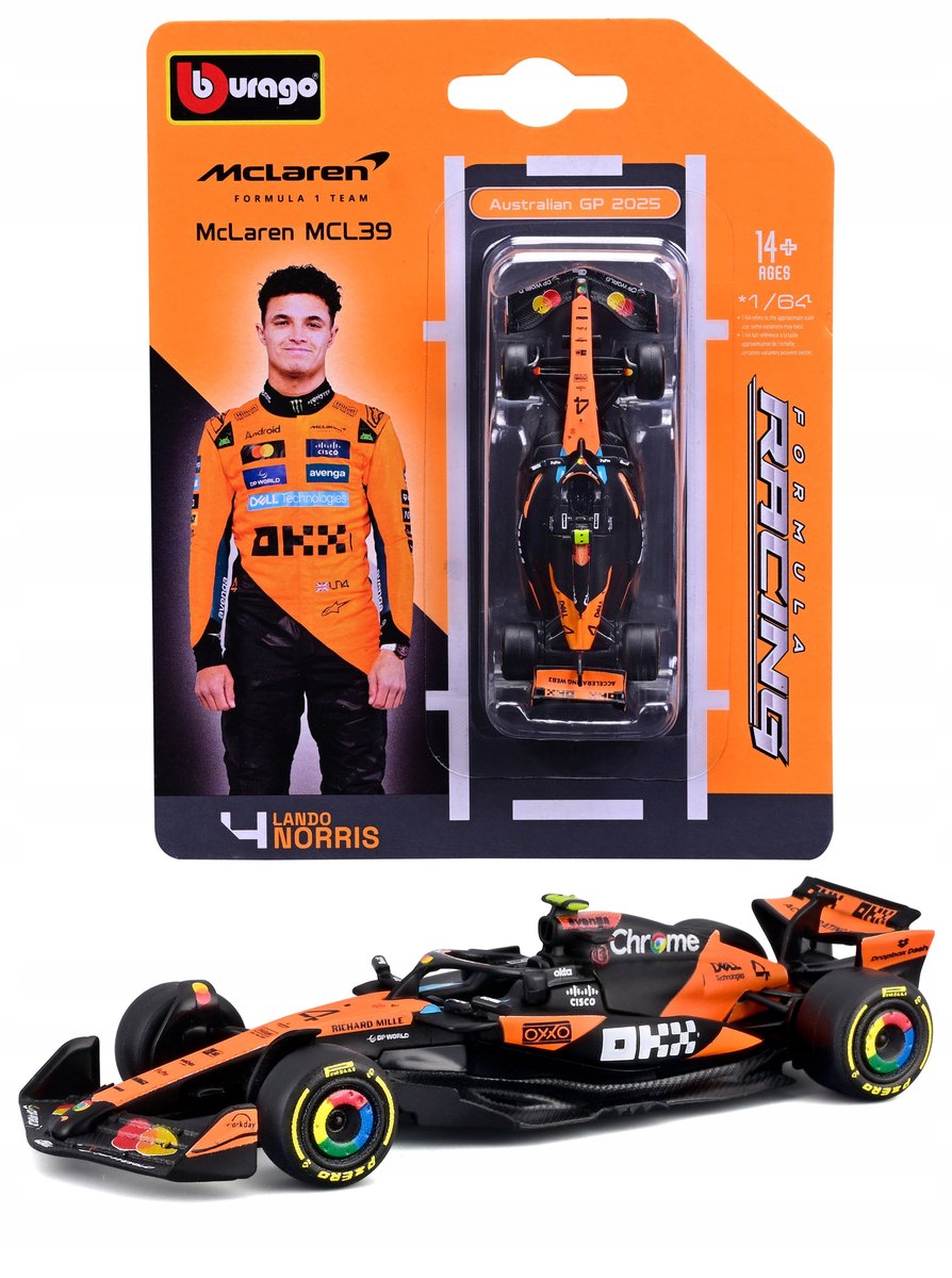 BOLID F1 McLaren MCL39 Norris GP Australii 2025 1:64 BBURAGO 18-58001 ...