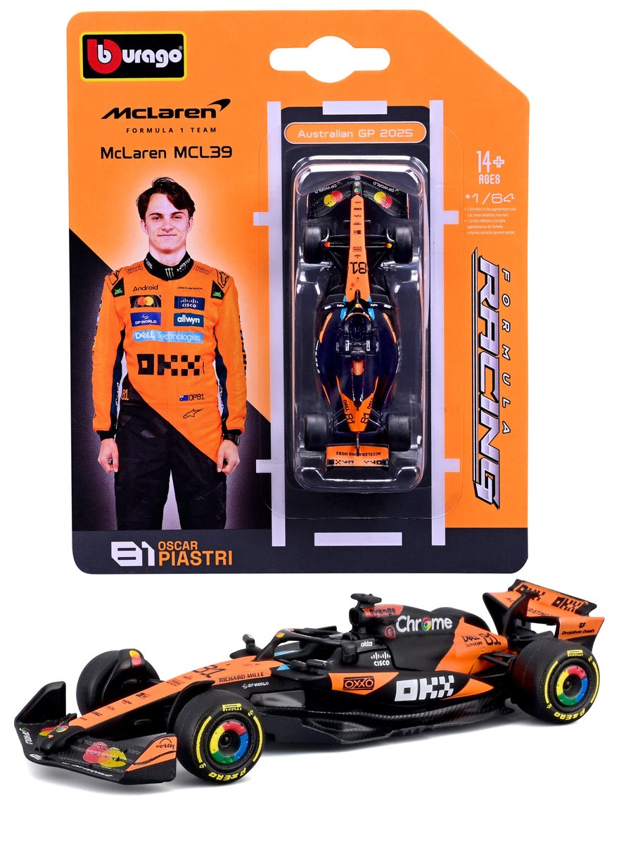 BOLID F1 McLaren MCL39 Piastri GP Australii 2025 1:64 BBURAGO 18-58001 ...