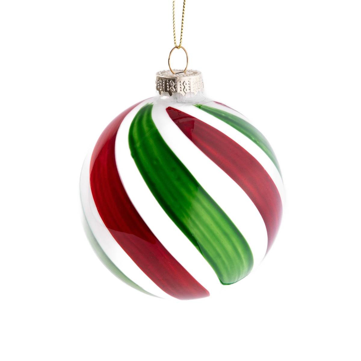 Bombka AMERE szklana pełna w paski zielono-czerwone okrągła 8 cm HOMLA ...