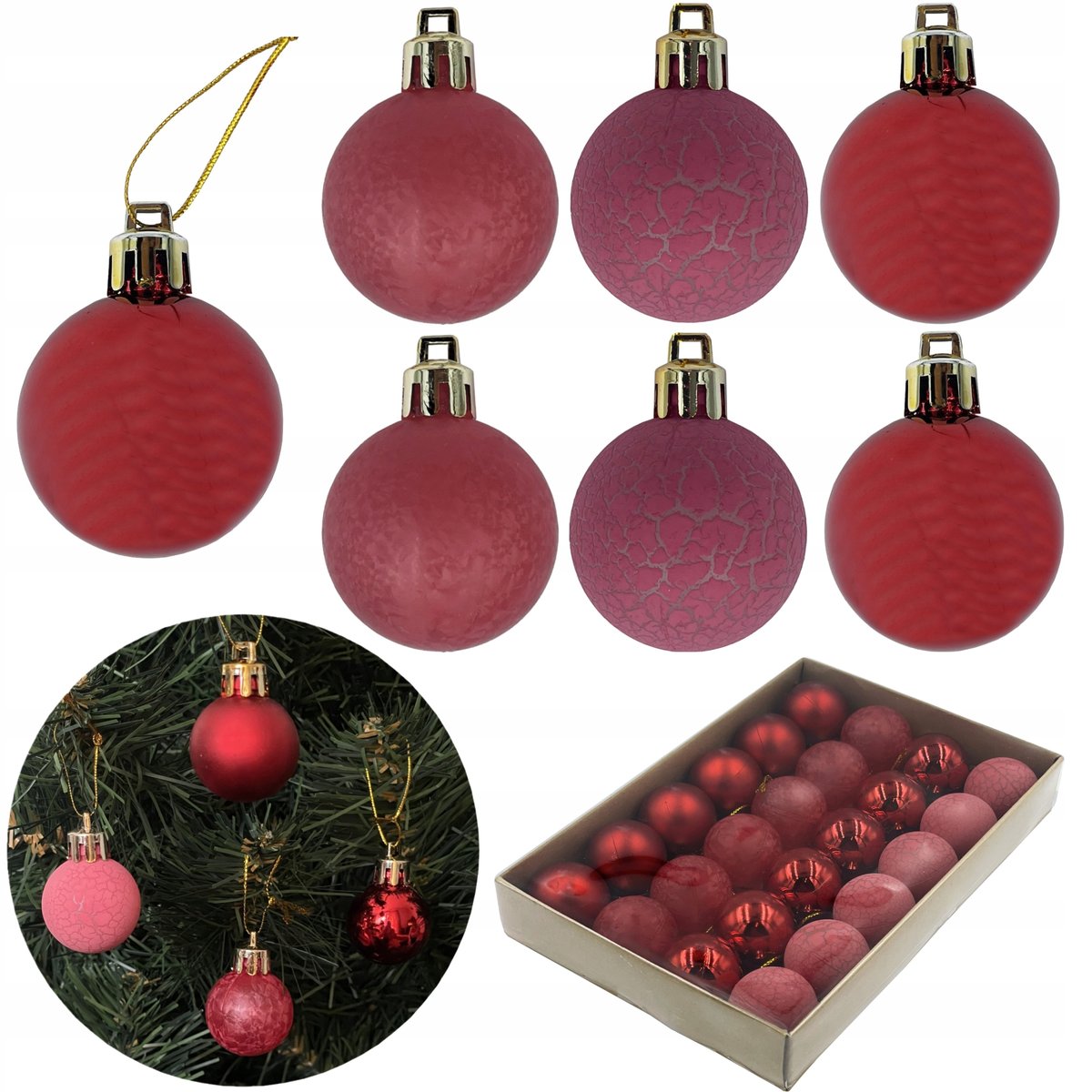 Bombki Choinkowe Zestaw Komplet 24 Bombek Na Choinkę Ozdoby Świąteczne ...