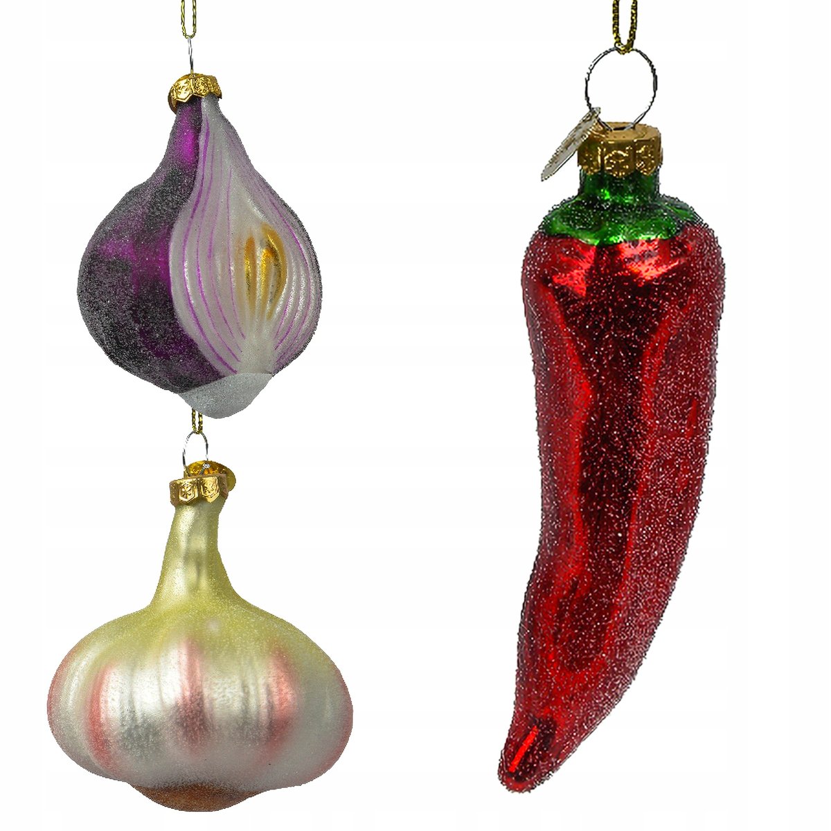 Bombki szklane choinkowe warzywa cebula czosnek chili ozdoby kpl. 3 szt ...