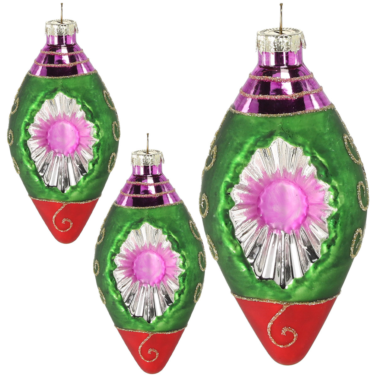 Bombki Szklane PRL Reflektor 12 cm Sople 3 szt. Ozdoby Choinkowe ...