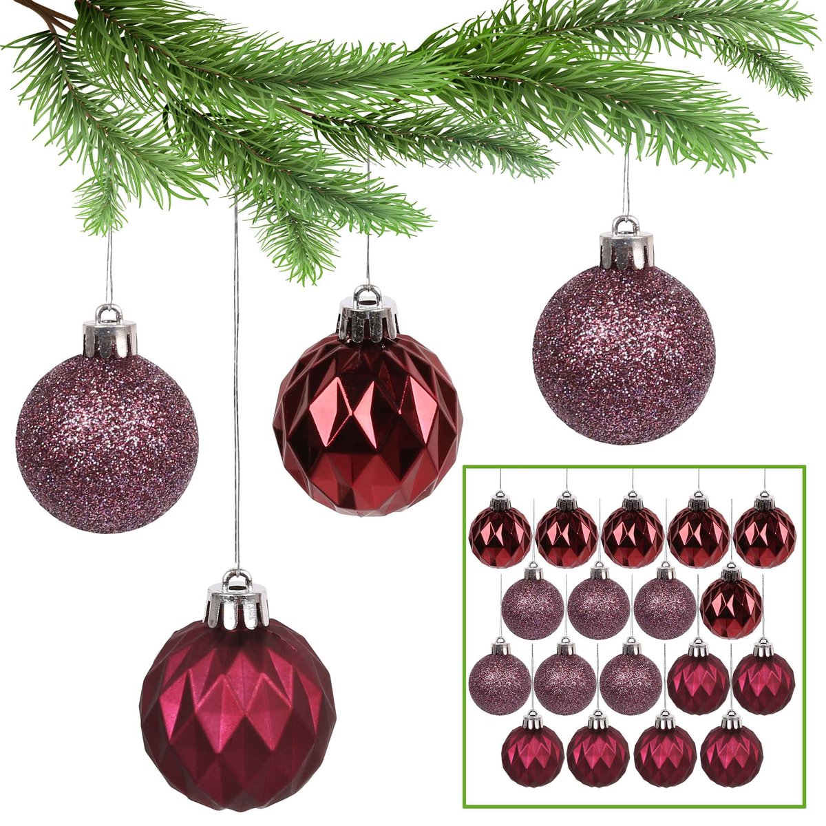 Bordowe bombki choinkowe, zestaw bombek, ozdoby choinkowe 4cm, 18 szt ... Bordowe bombki choinkowe, zestaw bombek, ozdoby choinkowe 4cm, 18 szt ...