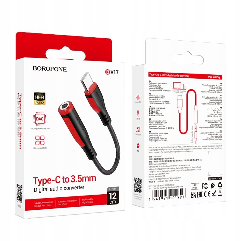 Borofone Adapter BV17 Audio - Typ C na jack 3,5mm - czarny (DAC) - Borofone | Sklep EMPIK.COM