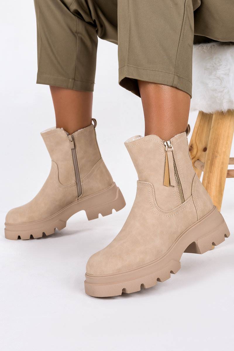 Botki Sergio Leone damskie na platformie ozdobny suwak beżowe TR906-36 - Sergio Leone | Moda ...