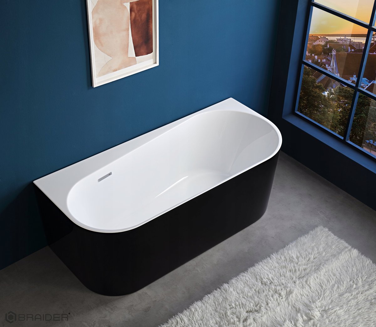 BRAIDER Wanna wolnostojąca RESTIA LEDGE 140 cm. Czarno - biała. Akrylowa. Przyścienna. - Braider ...