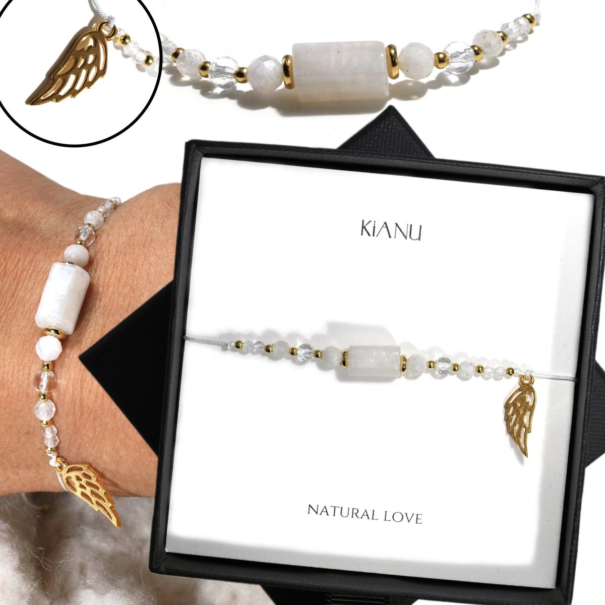 Bransoletka KiANU Kamień Księżycowy Kryształ Kamień Księżycowy Srebro 925 Prezent Dla Kobiety ...