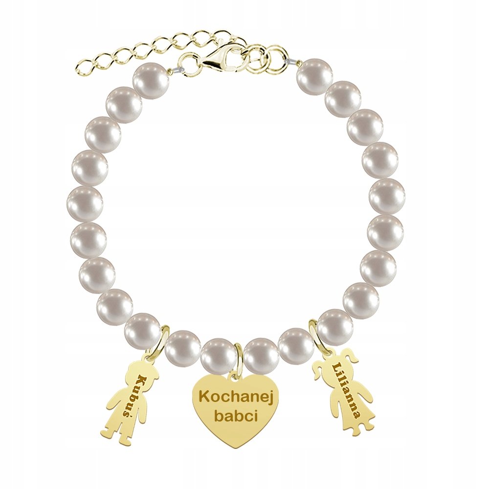 Bransoletka Złota Dzień Matki Imię Dziecka Perły 925 Biżuteria Grawer ...