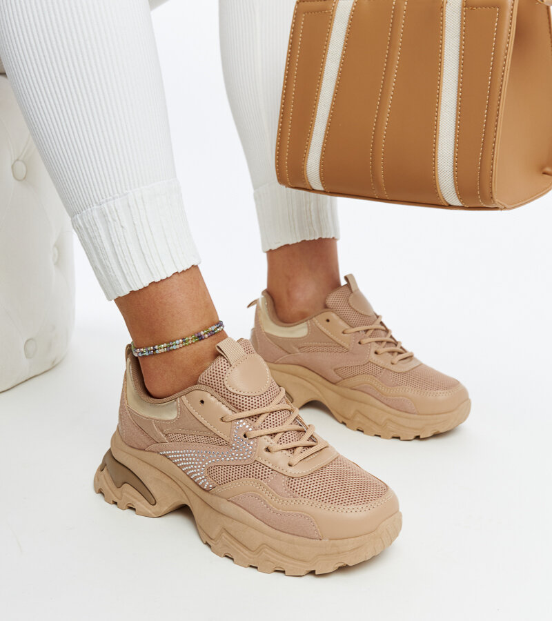 Brązowe sneakersy na platformie zdobione cyrkoniami Maras-38 - Inna ...