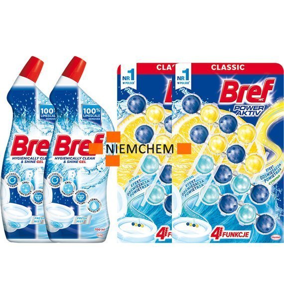 Bref Zestaw do WC: 8 x 50g Zawieszka Cytryna Morski, 2 x Żel Fresh Mist ...