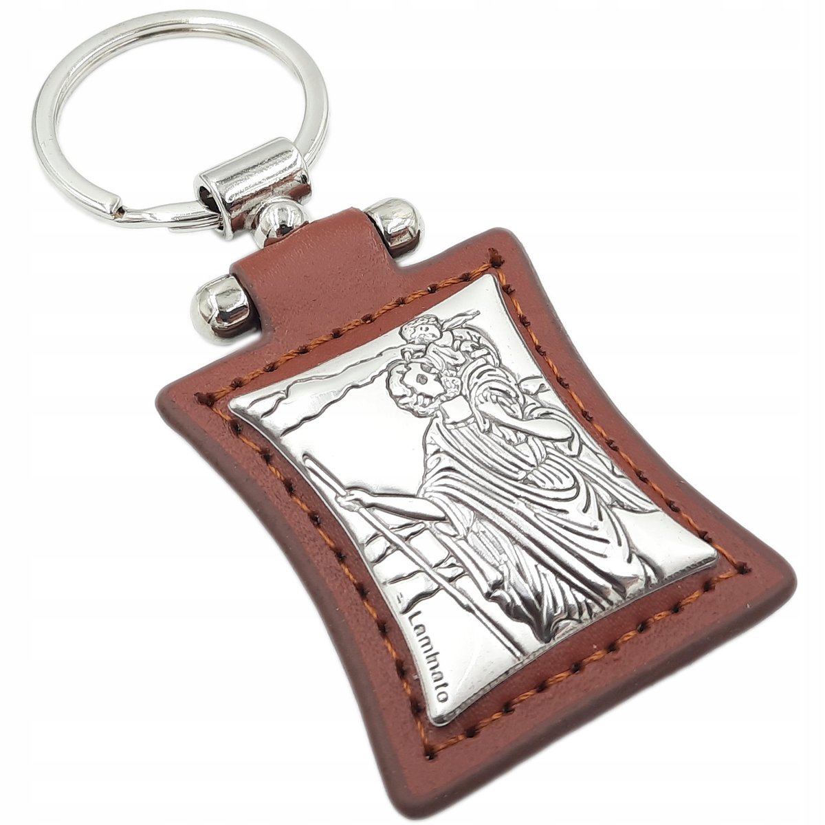 Brelok Srebrzony Ze Św. Krzysztofem | Włoski Brelok Srebrny Na Skórce ...