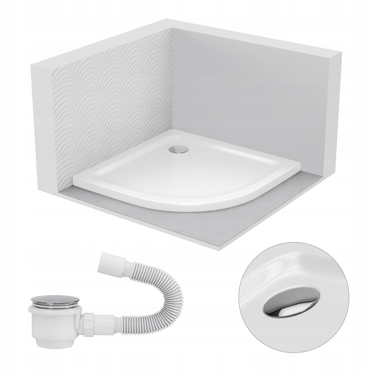 BRODZIK PRYSZNICOWY PÓŁOKRĄGŁY 100x100 SLIM NISKI 5 CM BIAŁY WHITE ...