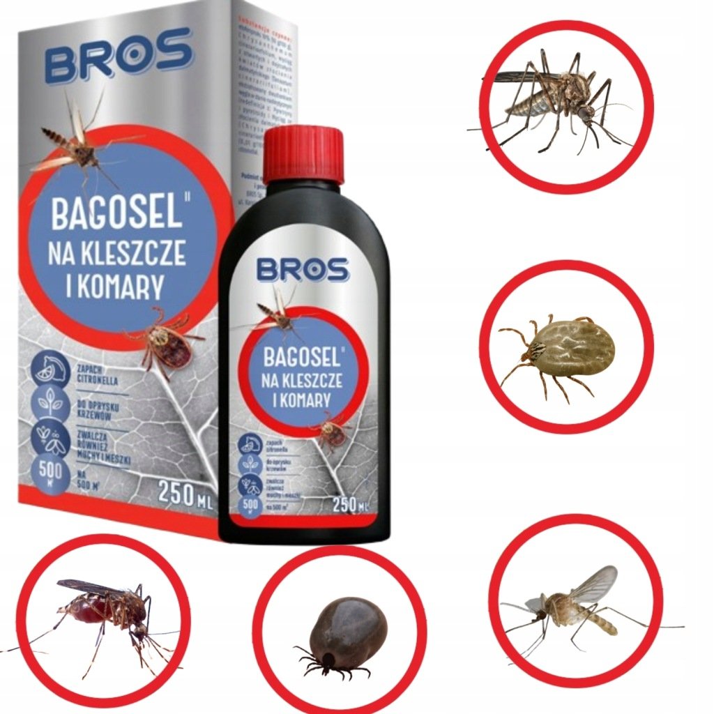 BROS BAGOSEL 250ML OPRYSK NA KOMARY KLESZCZE MUCHY OGRODY MOCNY ŚR ...