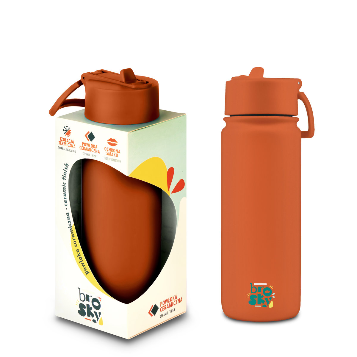 Brosky Basic Stalowa butelka na wodę w kolorze ceglastym 550ml - Inna ...