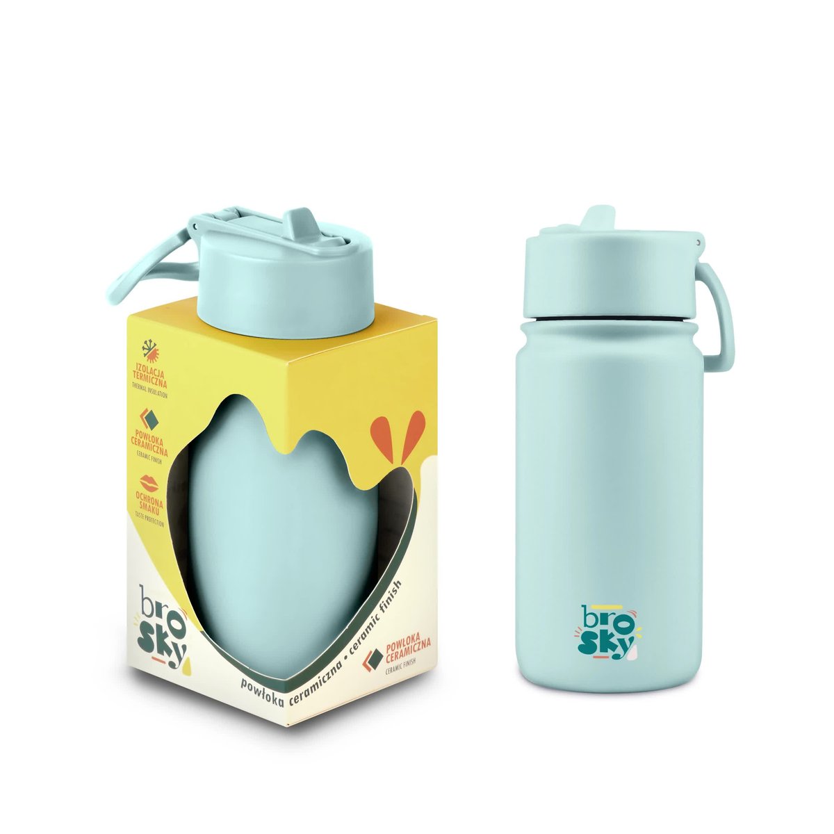 Brosky Basic Stalowa butelka na wodę w kolorze miętowym 450ml - Inna ...