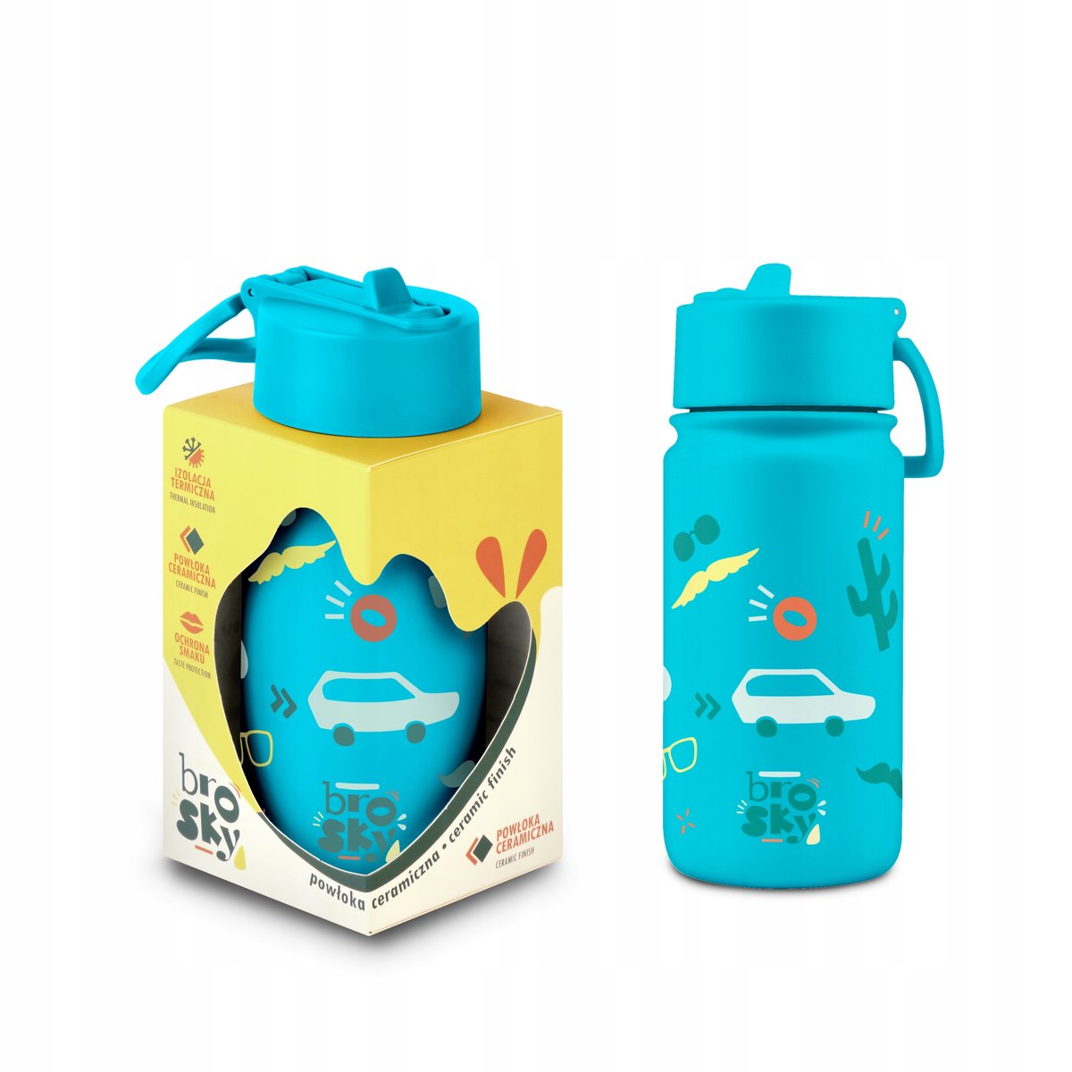 Brosky O. Jasnoniebieski bidon termiczny na wodę ze słomką 450 ml ...