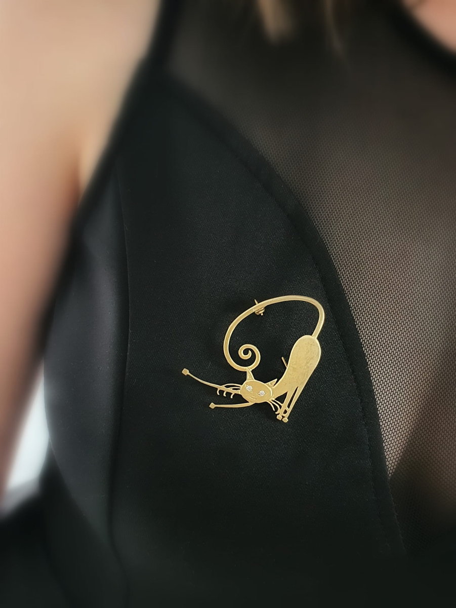 Broszka srebrna pozłacana- Kot Filemon - Inna marka | Moda Sklep EMPIK.COM