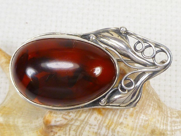Broszka srebrna z bursztynem, handmade 410-241 - AMBERGRAND | Moda ...