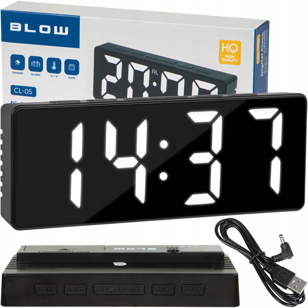 BUDZIK ELEKTRONICZNY ZEGAR LED CYFROWY STOJĄCY TERMOMETR ALARM DATA ...