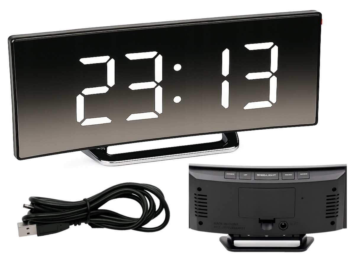 BUDZIK ZEGAR LED CZARNY ZEGAR ELEKTRYCZNY LEDOWY TEMPERATURA GODZINA ...