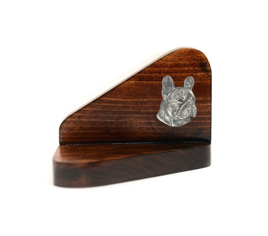 Buldog francuski I - drewniany świecznik z psem, podstawka pod tealight ...