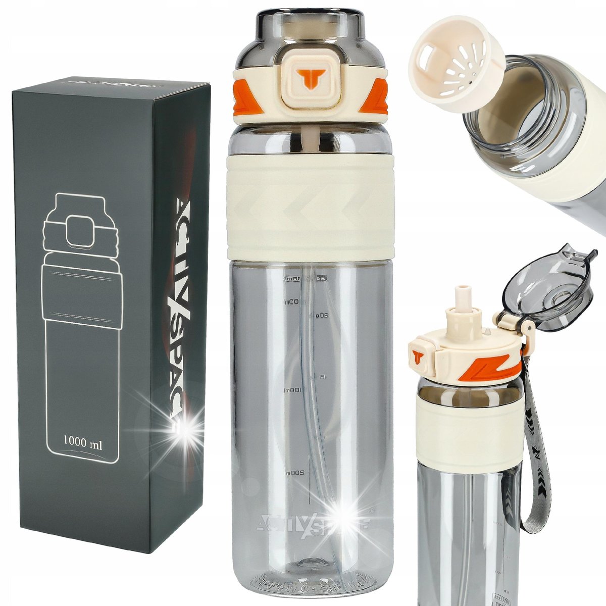 BUTELKA BIDON NA WODĘ NAPÓJ SZCZELNA SPORTOWA Z TRITANU 1000ml + SŁOMKA ...