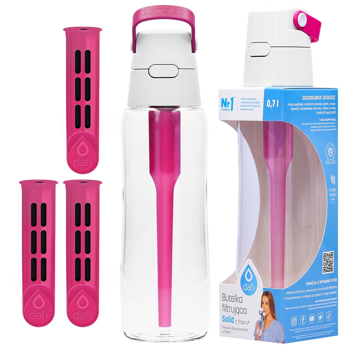 Butelka Dafi Solid 0,7L Flamingowa + 3 Filtry - Dafi | Sklep EMPIK.COM