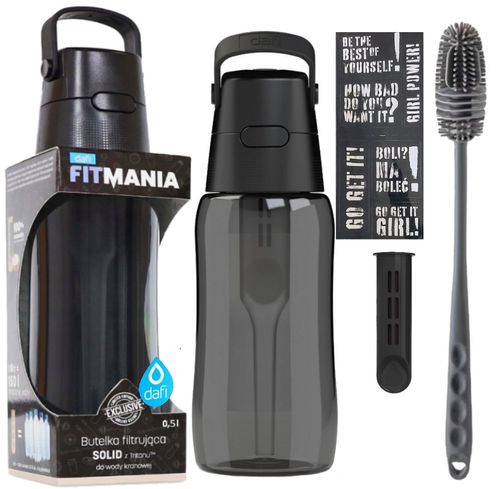 Butelka Dafi Solid FitMania 0,5l czarna + szczoteczka do czyszczenia ...
