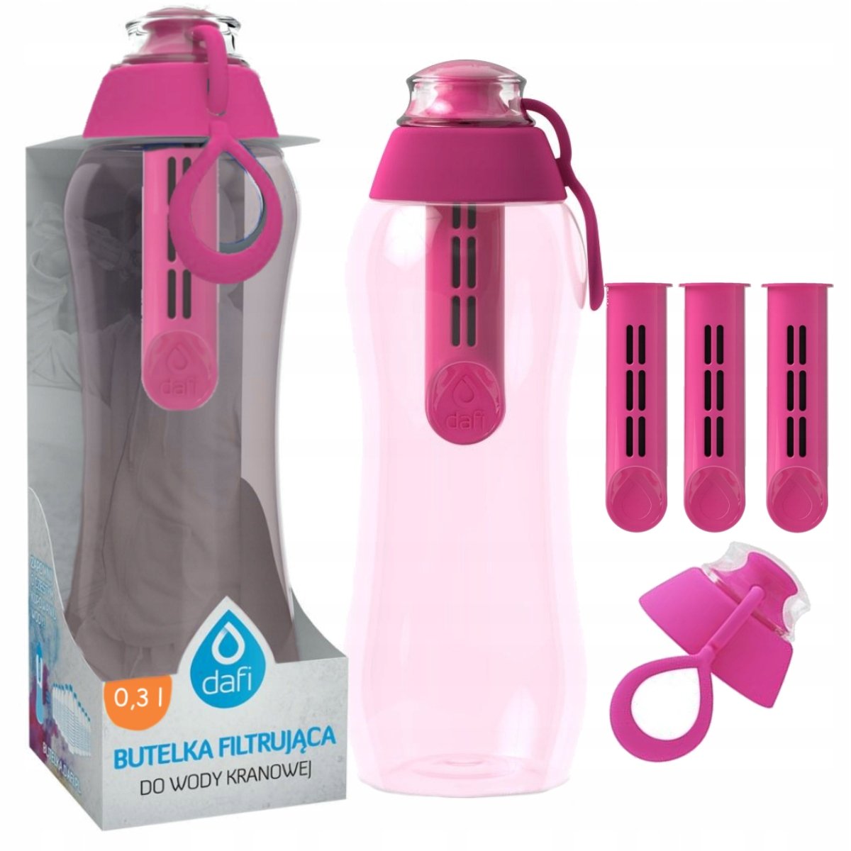 Butelka filtrująca 0,3l + 4x filtry + nakrętka Dafi Soft różowa - Dafi ...