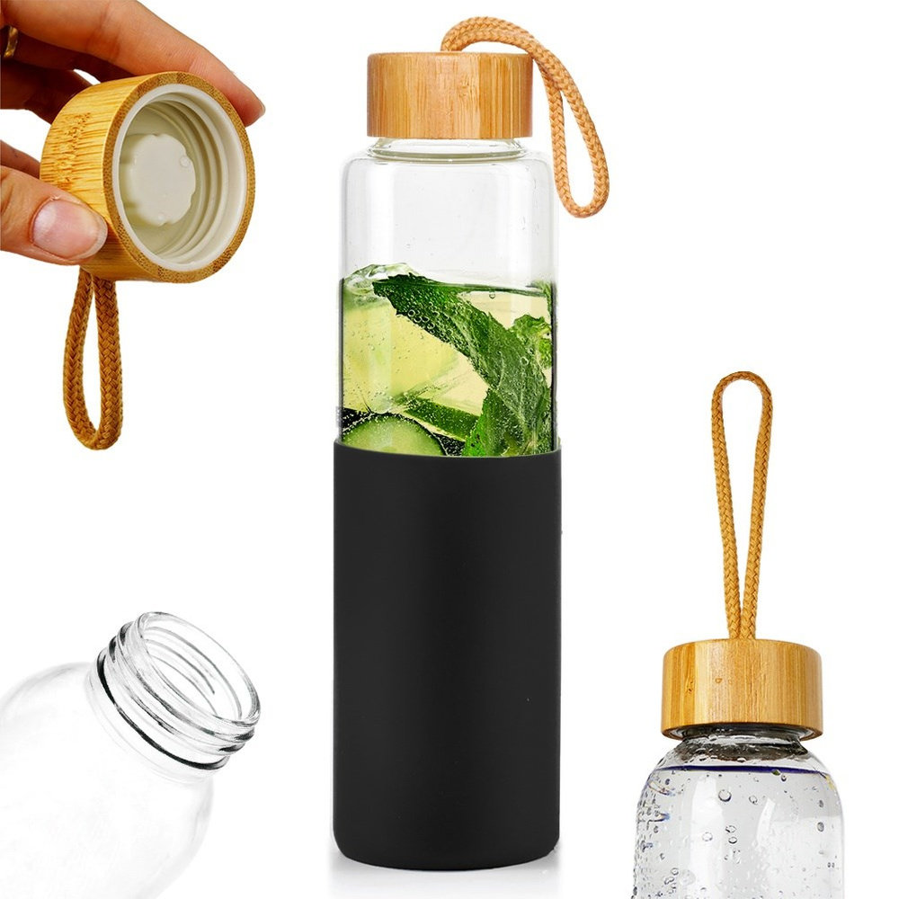 Butelka na wodę szklana z silikonowym pokrowcem 600 ml - Vilde | Sklep ...